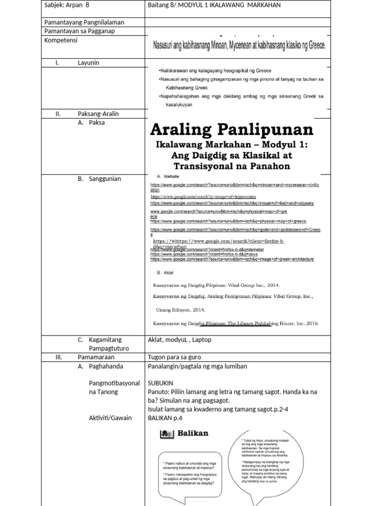 ARPAN 8 DLL Q2 MODYUL 1 | PDF