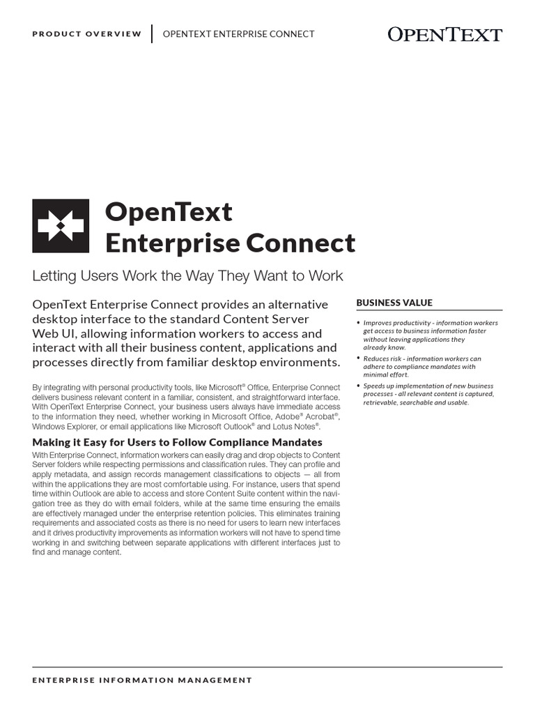 Opentext Enterprise Content Management Ecm Enterprise Connect Product ...