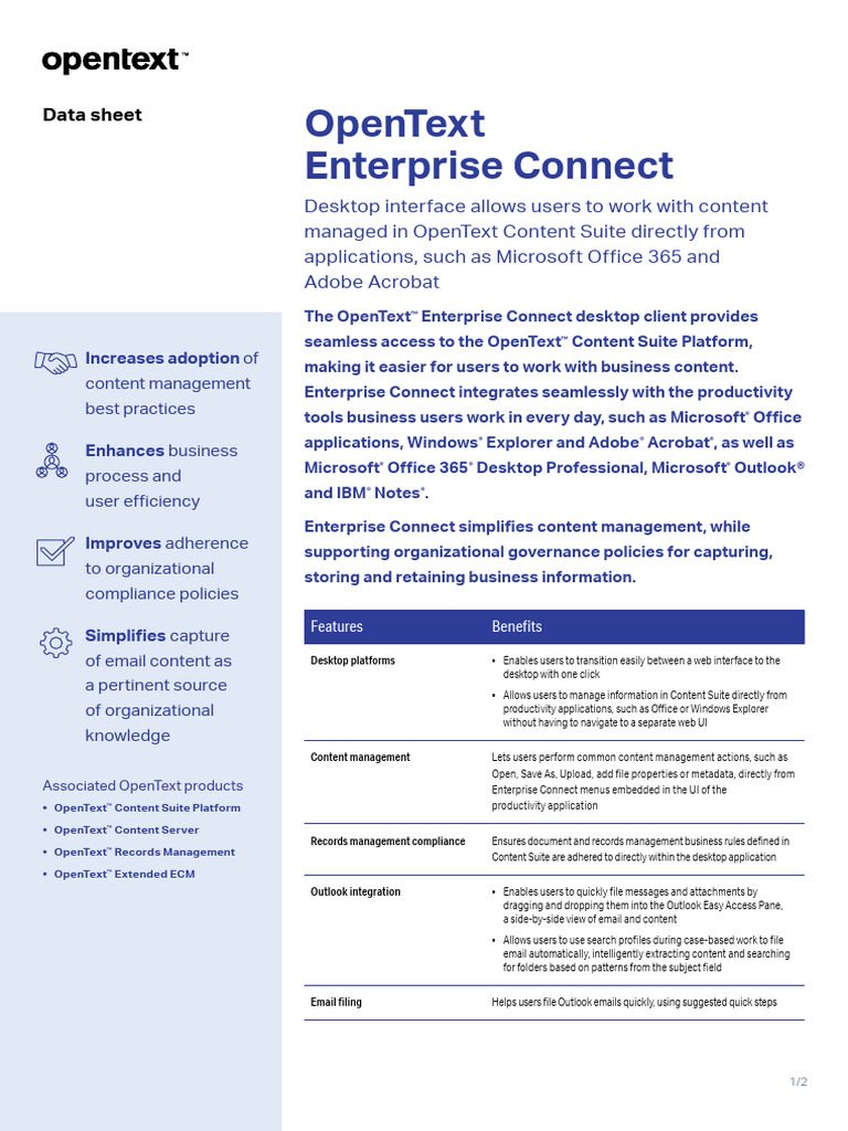 Opentext Po Ecm Content Suite Enterprise Connect en | PDF | Microsoft ...