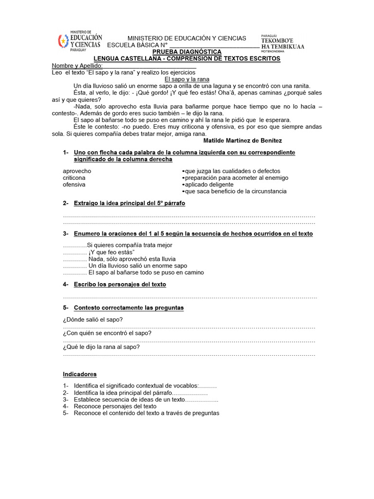 Prueba Diagnóstica de Lengua y Matemáticas | PDF | Lingüística