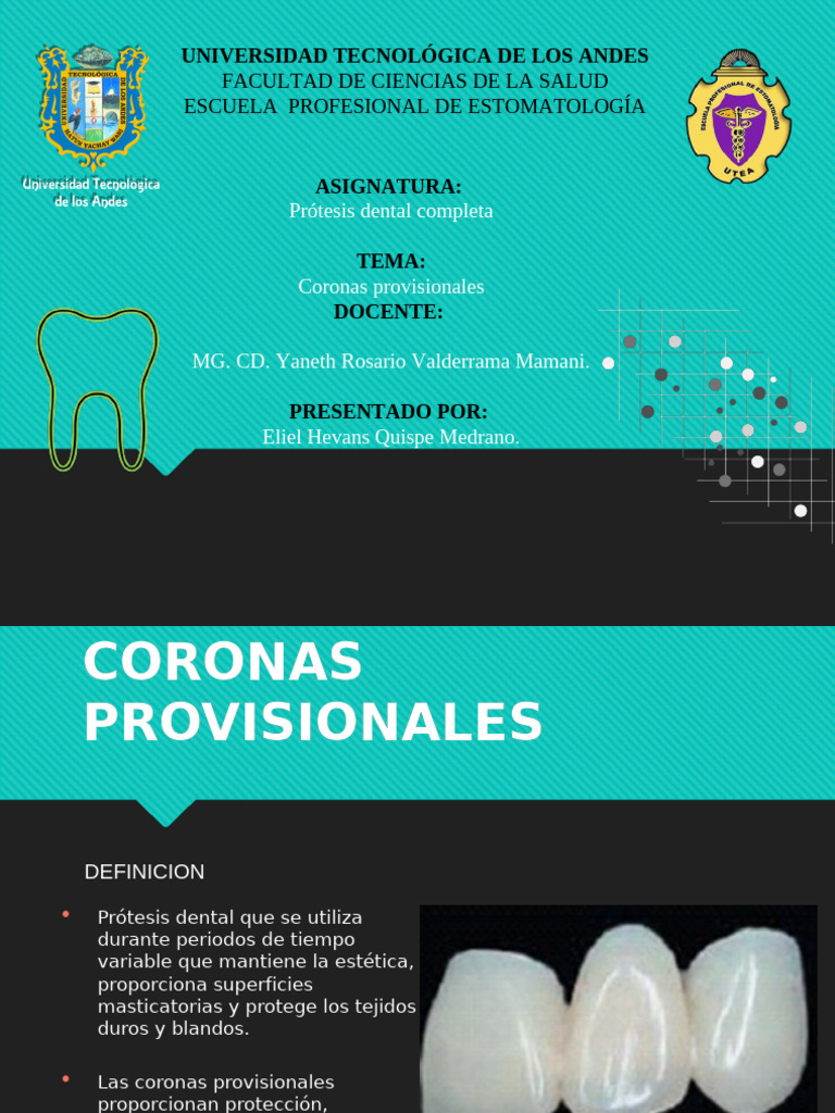 Funciones de las Coronas Provisionales | PDF | Ramas de Odontología ...