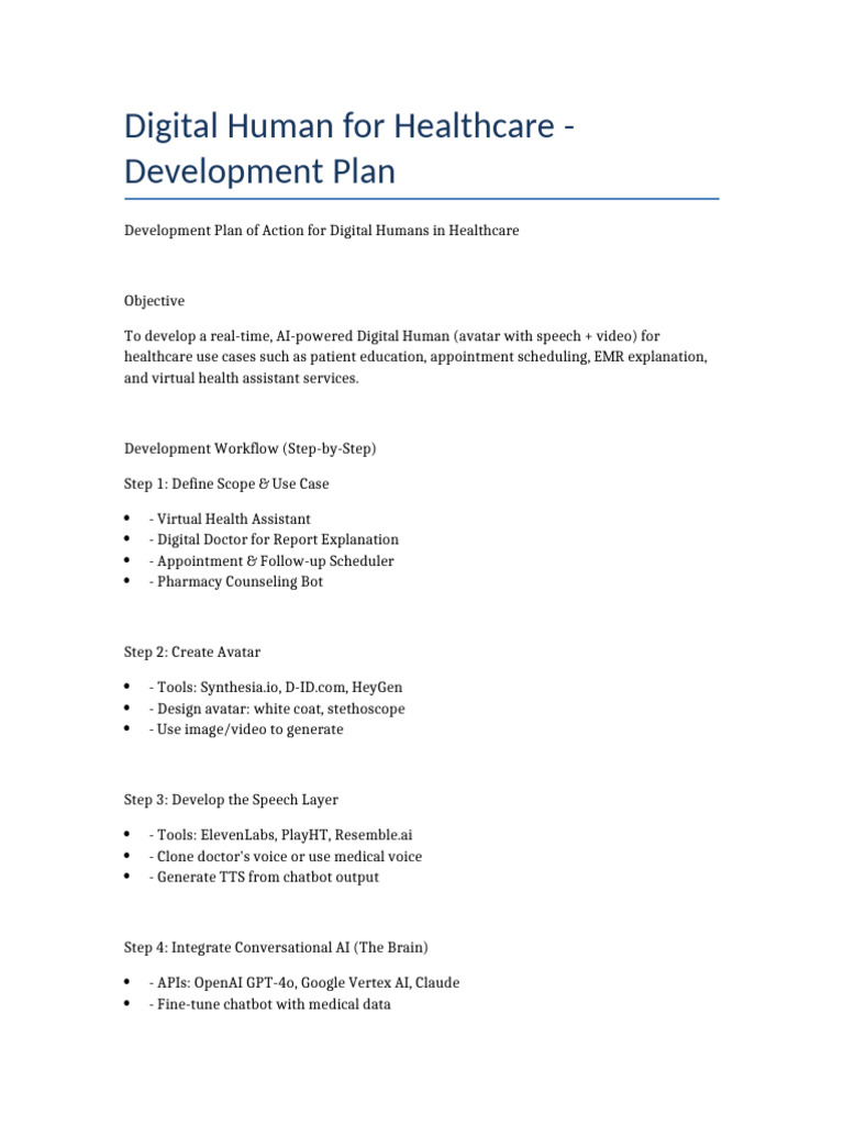 Digital Human Healthcare Dev Plan | PDF | User Interface | Information ...