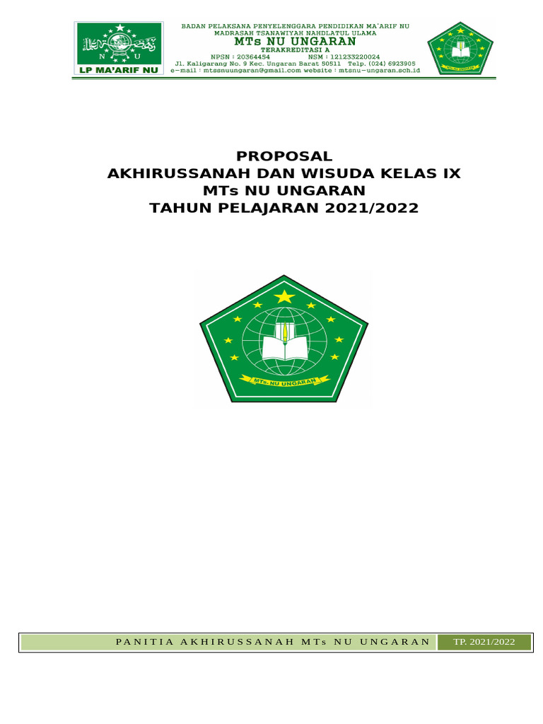 Proposal Akhirussanah Dan Wisuda Kelas Ix Mts Nu Ungaran TAHUN PELAJARAN 2021/2022 | PDF