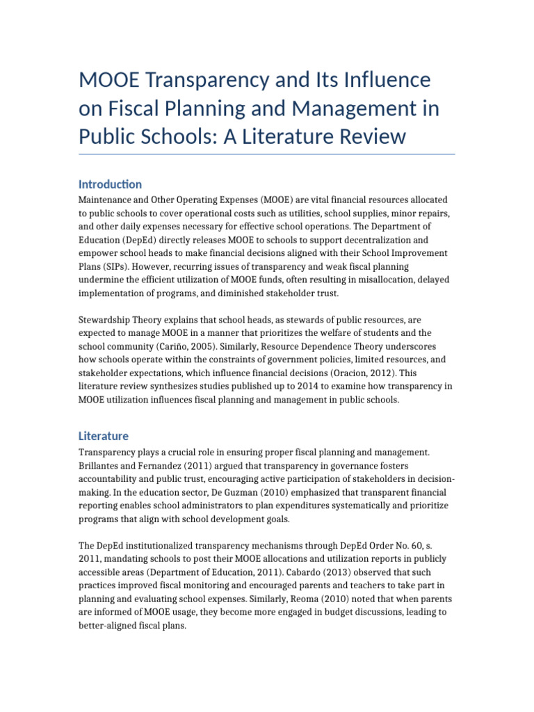 MOOE Transparency Influence FiscalPlanning 15refs | PDF | Governance ...