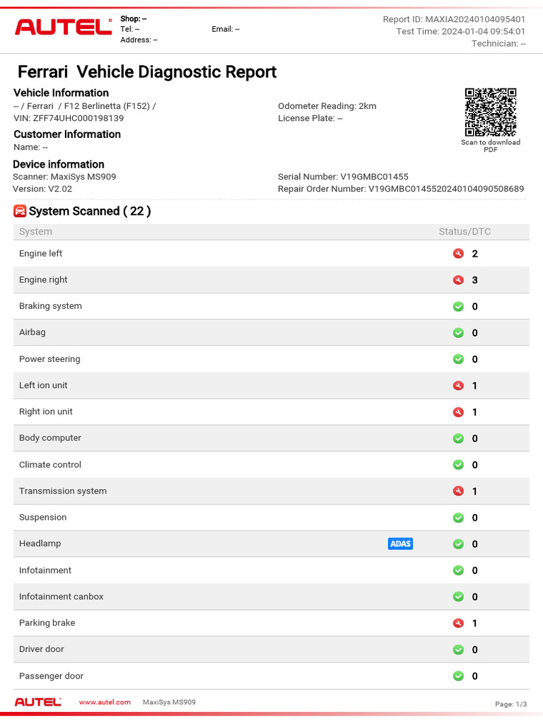 Ferrari F12 Diagnostic Report B1004 | PDF | Transportation Engineering ...