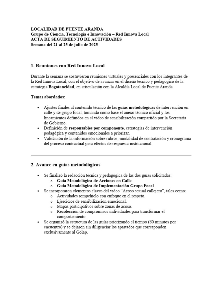 Avances en Innovación en Puente Aranda | PDF
