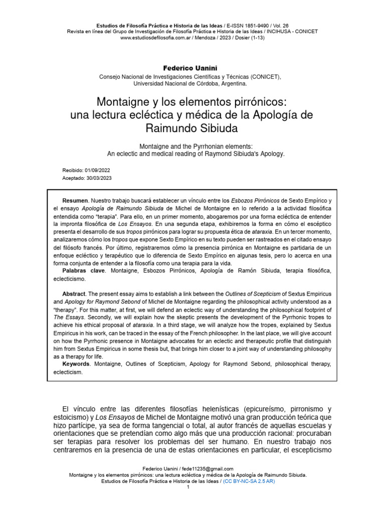 Montaigne y Los Elementos Pirronicos Una | PDF | Michel De Montaigne ...