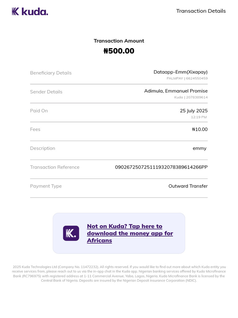 Receipt For Dataapp-Emm (Xixapay) | PDF