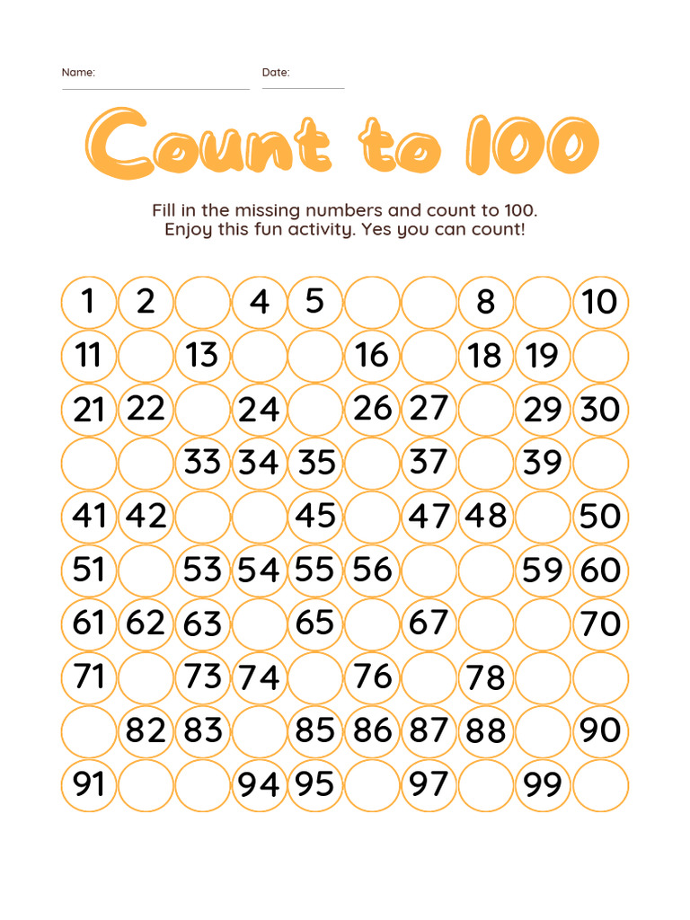Count To 100 Worksheet - 20250804 - 082501 - 0000 | PDF