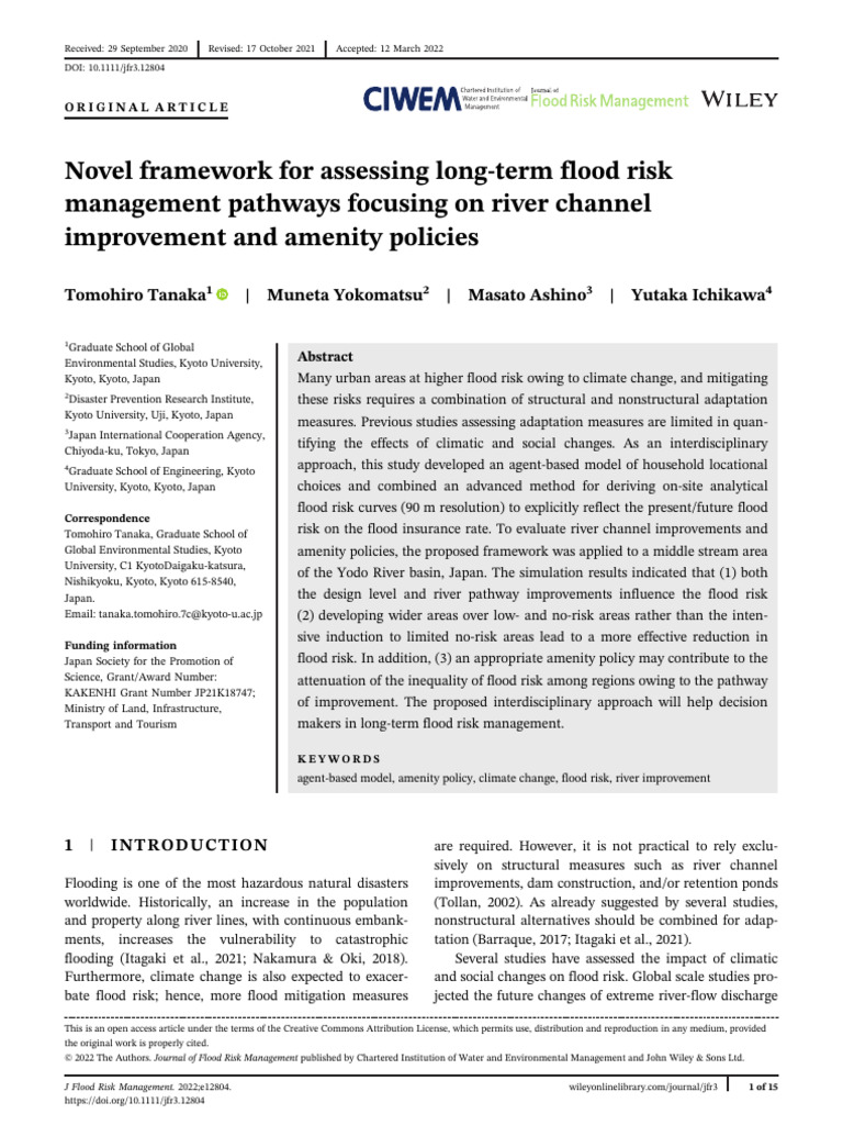 J Flood Risk Management - 2022 - Tanaka - Novel Framework For Assessing ...