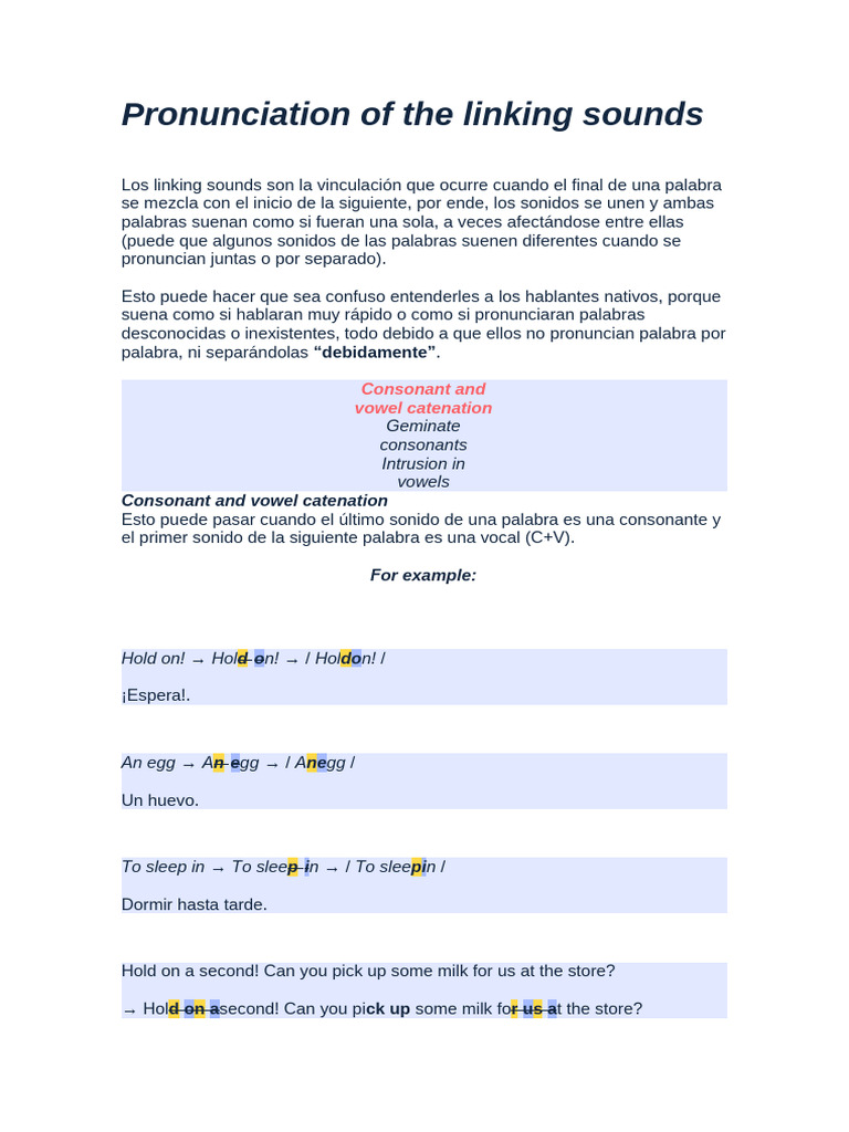 Pronunciation of the linking sounds SENA A3 | PDF