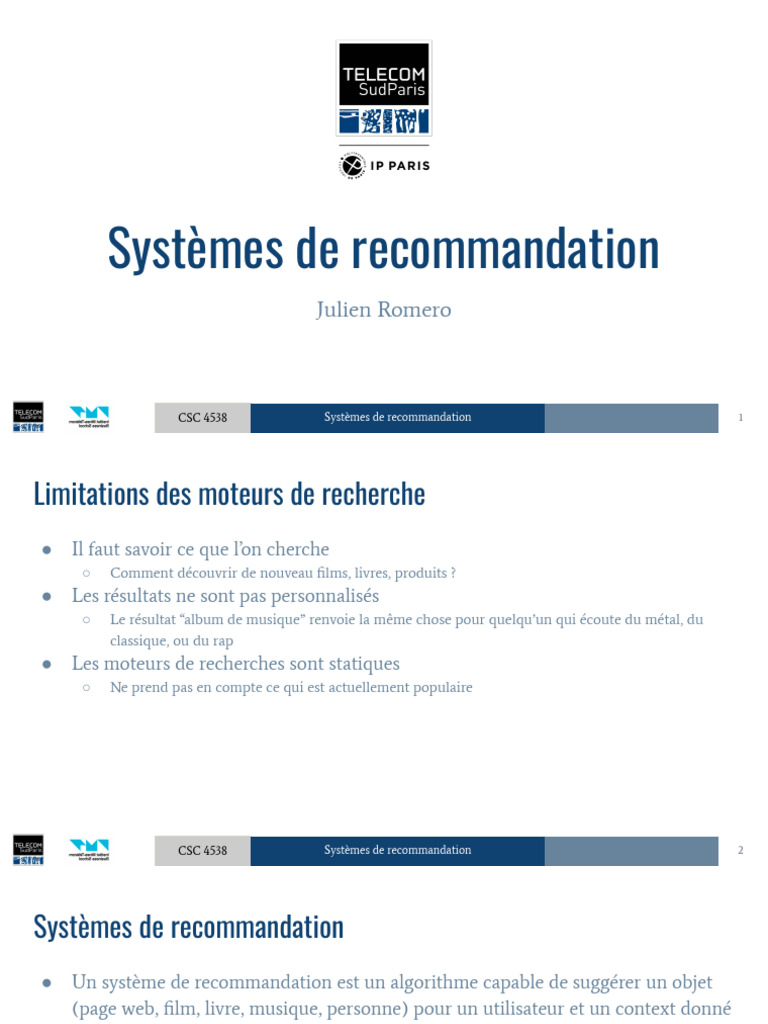 Systèmes de recommandation expliqués | PDF | Matrice (Mathématiques ...