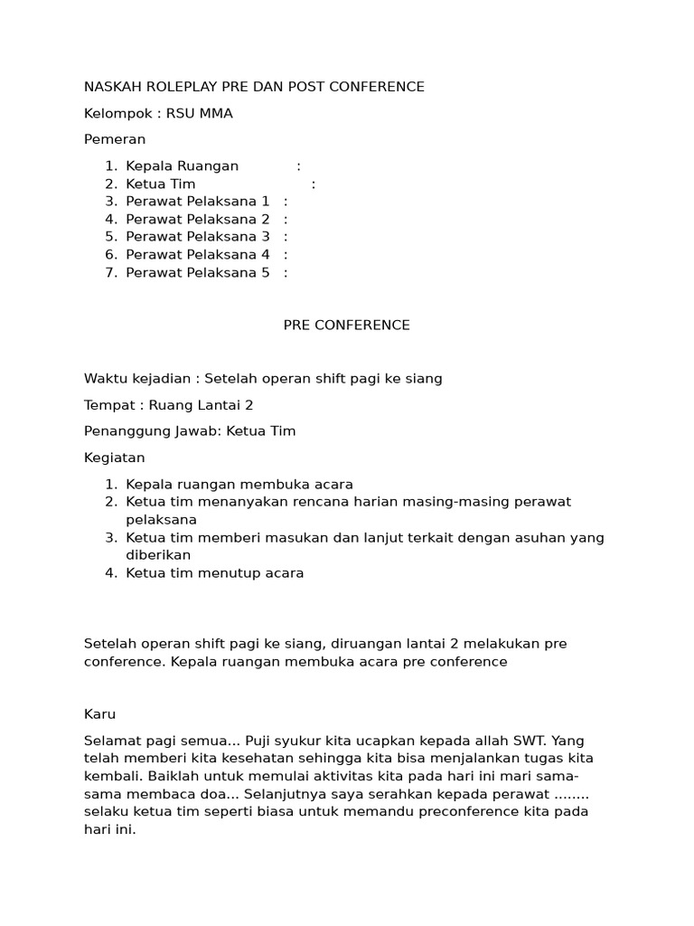 Roleplay Pre dan Post Conference RSU MMA | PDF