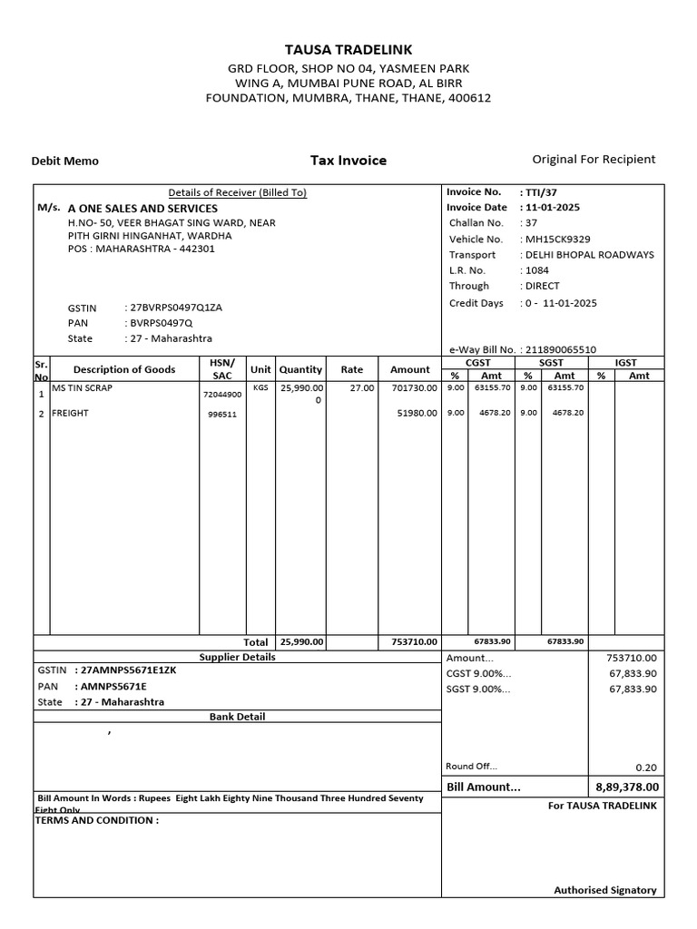 Tausa To A One Sales Tti 37 | PDF | Invoice | Public Administration