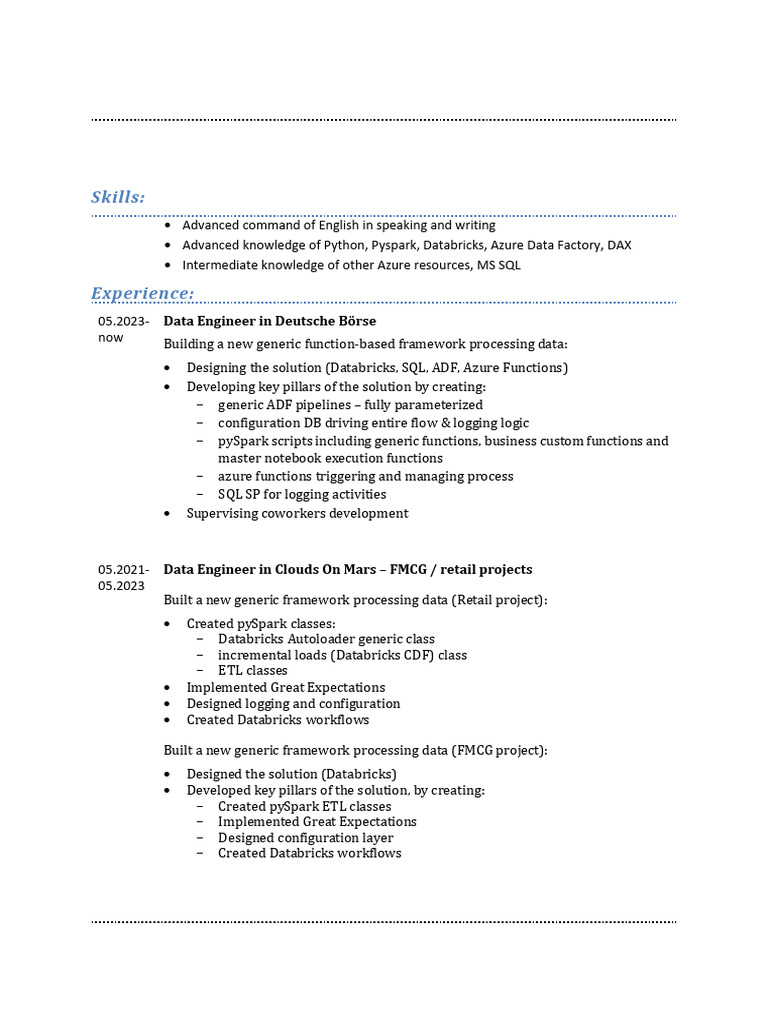 Data Engineer Sample Resume | PDF | Apache Spark | Data