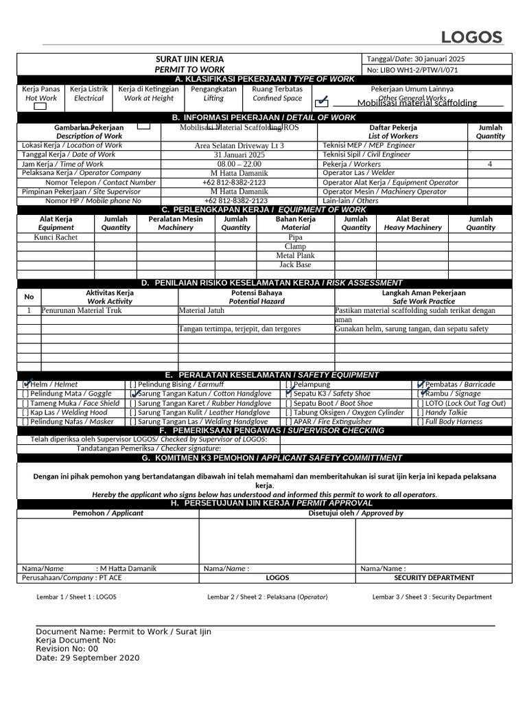 Safety Permit Form - LOGOS Standart | PDF