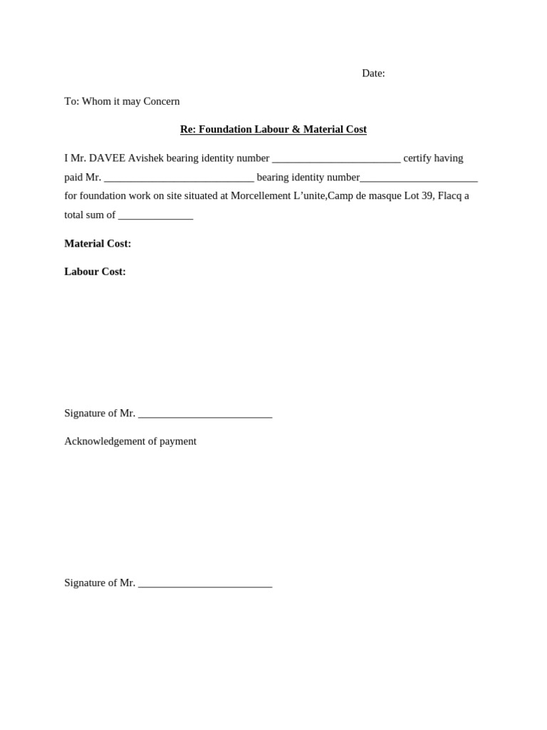 Foundation Labour Cost | PDF