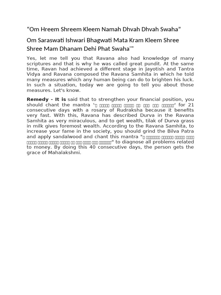 Om Hreem Shreem Kleem Namah Dhvah Dhvah Swaha | PDF