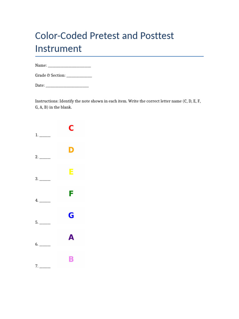 ColorCoded Pretest Posttest Final | PDF