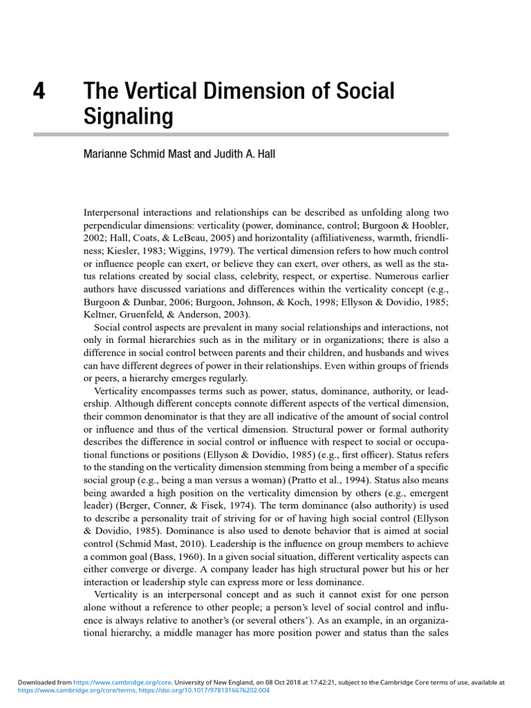 The Vertical Dimension of Social Signaling | PDF | Nonverbal ...