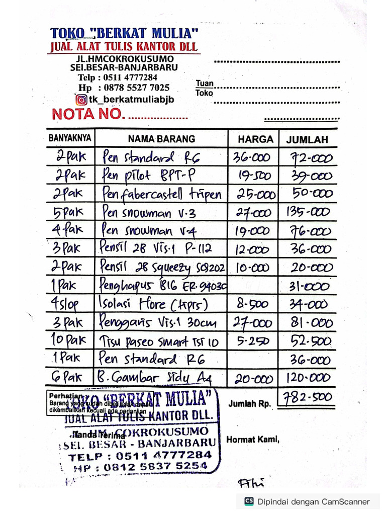 Kwitansi Toko Berkat Mulia | PDF