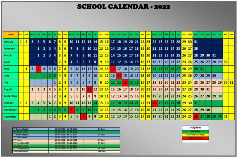 2022 School Calendar Overview | PDF