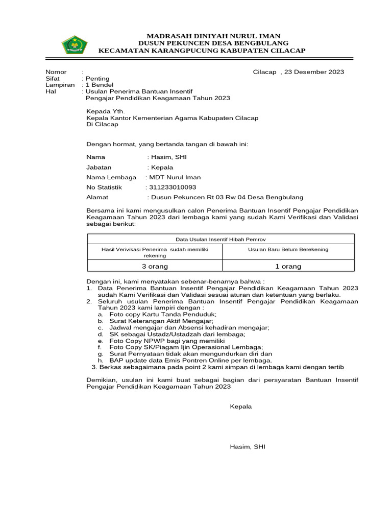 Contoh Form Surat Usulan | PDF