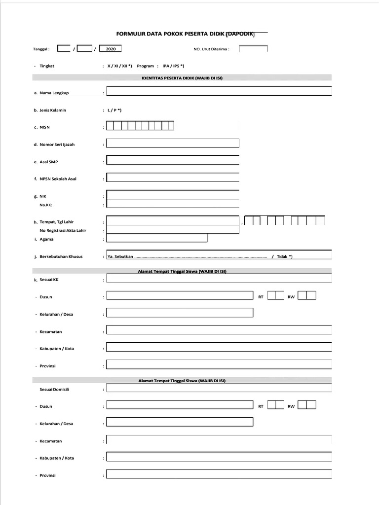 PDF Formulir Data Pokok Peserta Didik Dapodik Compress | PDF