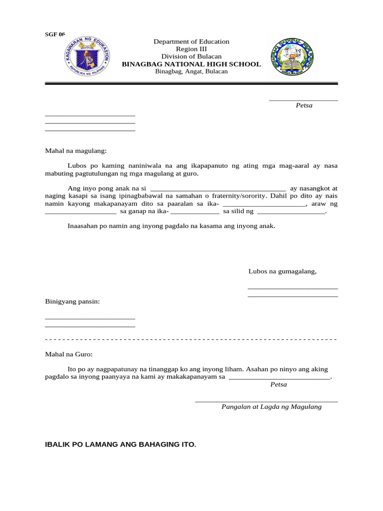 SGF 06 Letter To Parents A For Fraternity Members | PDF