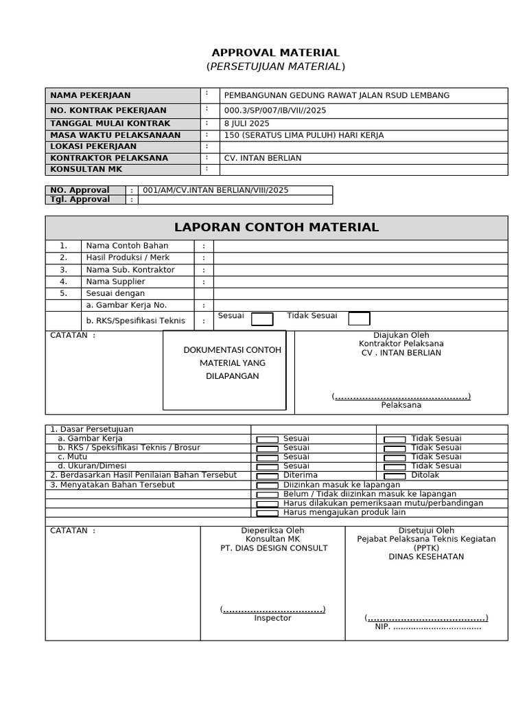 Contoh 1 Approval Material | PDF