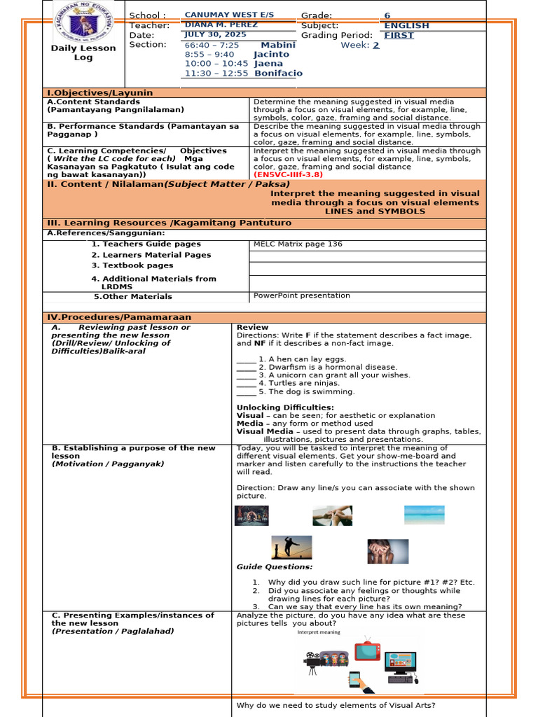 Q1 - W2 - D1 - English Visual Elements July 1 2025 | PDF | Human ...