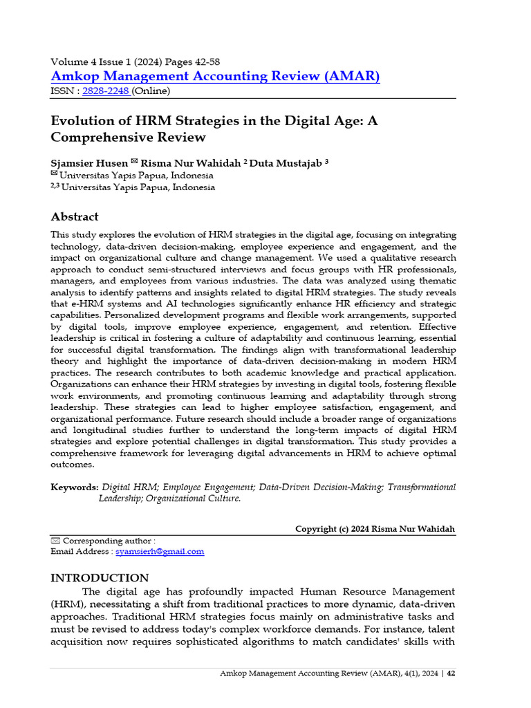 Evolution of HRM Strategies in The Digital Age A C | PDF | Human ...