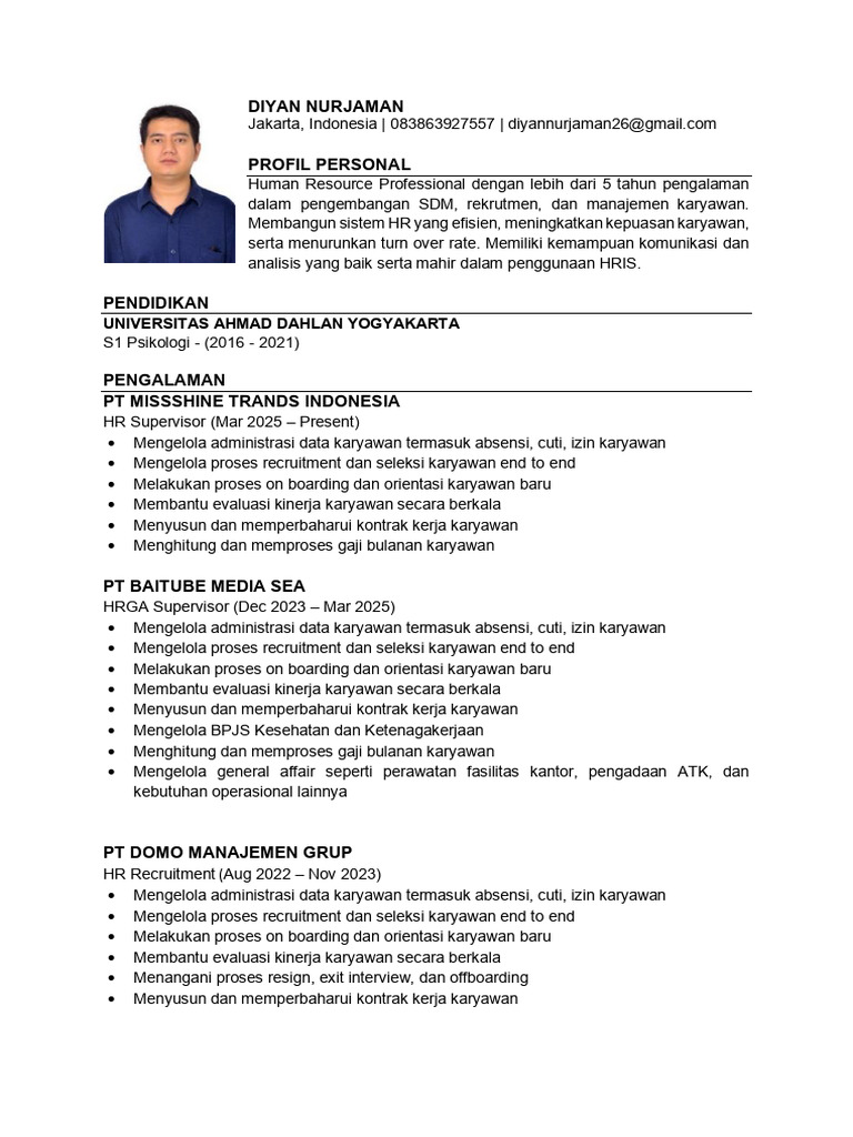 CV Diyan Nurjaman | PDF
