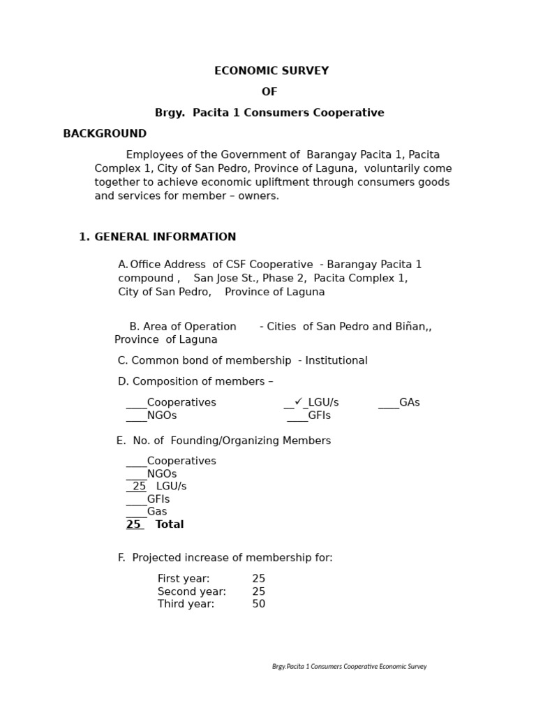 Economic Survey of Brgy. Pacita 1 Coop | PDF | Expense | Capital ...