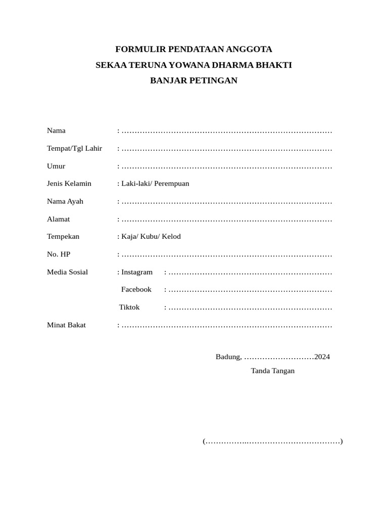 Formulir Pendataan Anggota | PDF