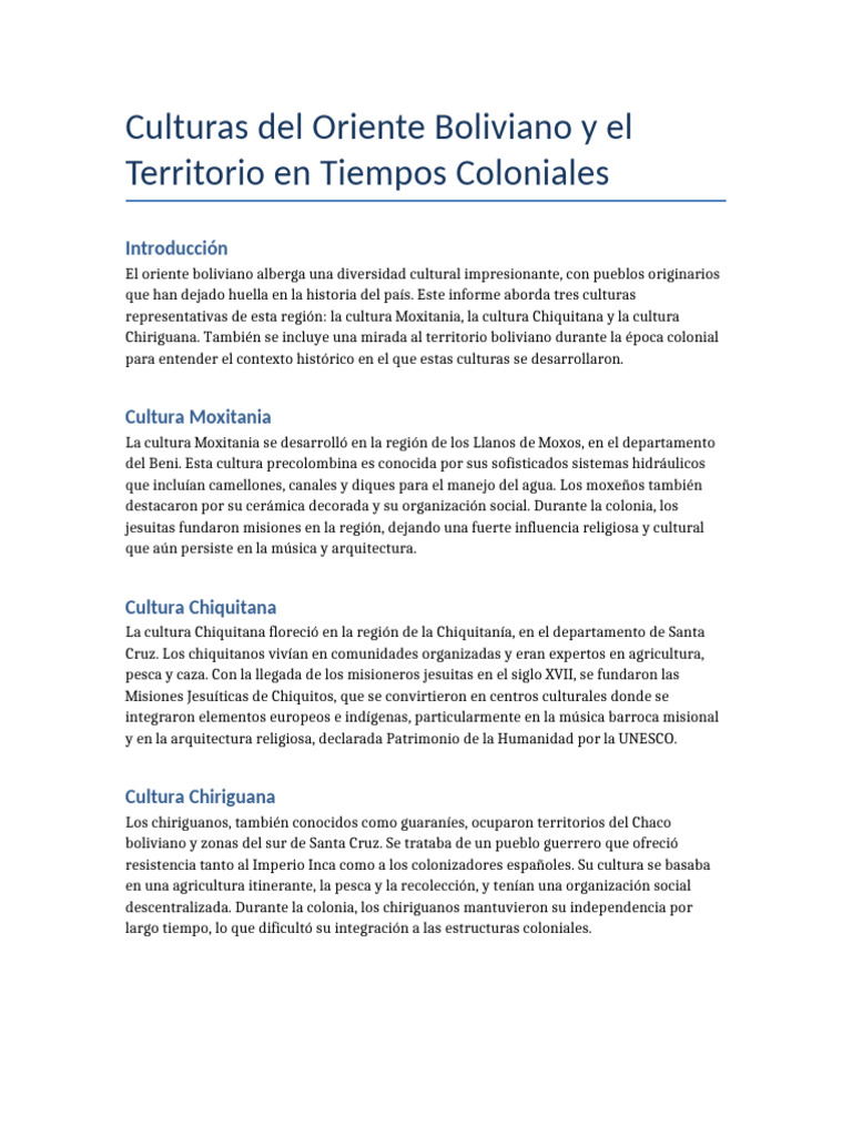 Culturas del Oriente Boliviano Colonial | PDF | Bolivia | Pueblos ...
