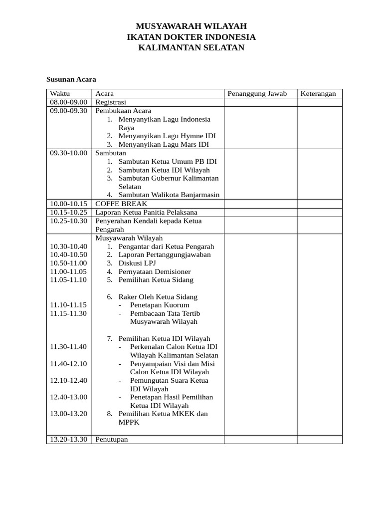 Susunan Acara MUSWIL 2025 | PDF