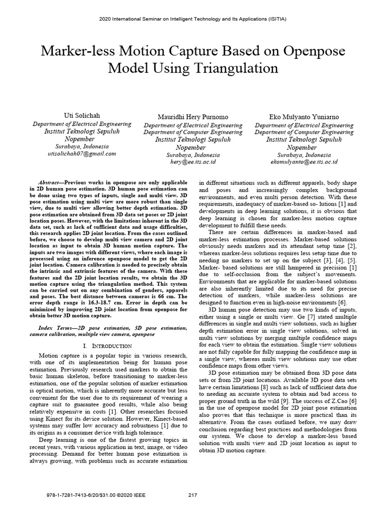 Marker-Less Motion Capture Based On Openpose Model Using Triangulation ...