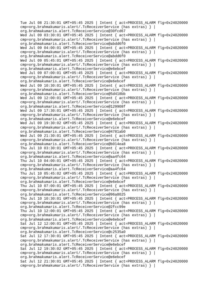 Alarm Processing Log for TcReceiverService | PDF