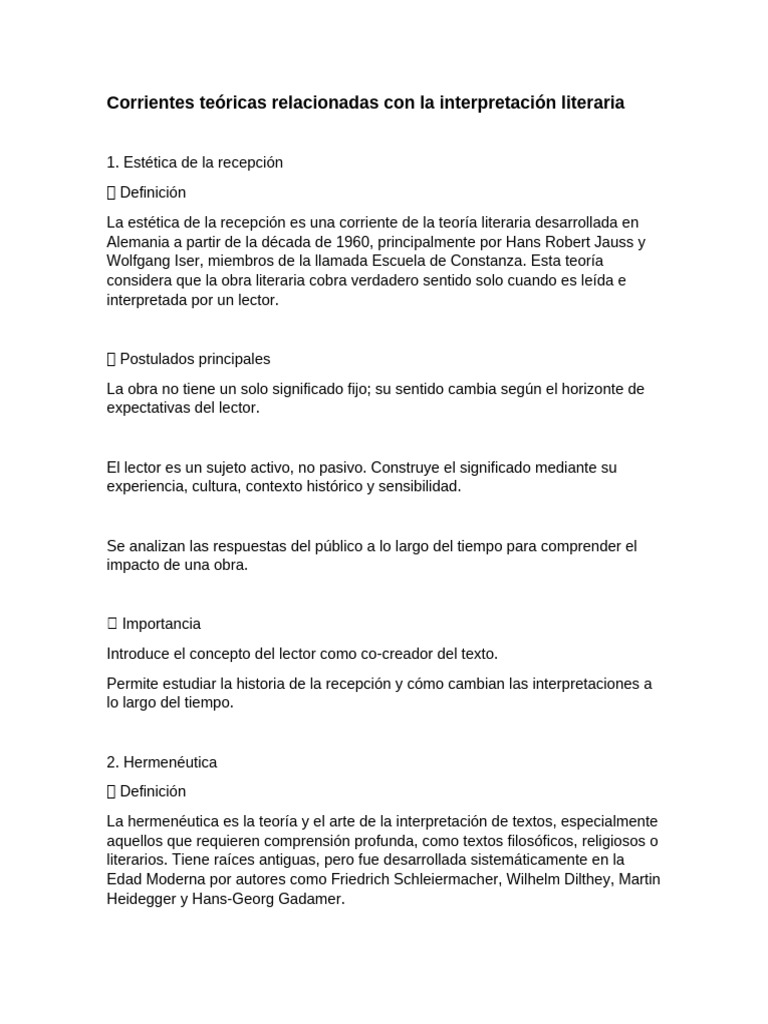 Corrientes Teóricas Relacionadas Con La Interpretación Literaria | PDF ...