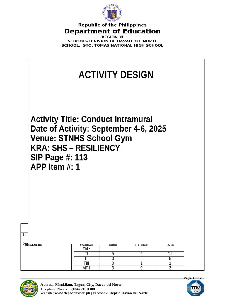 Intramurals Activity Design 2025 | PDF | Learning | Behavior Modification
