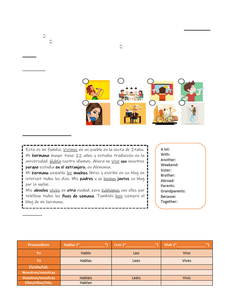Conjugación de verbos y vocabulario familiar | PDF | Relaciones ...