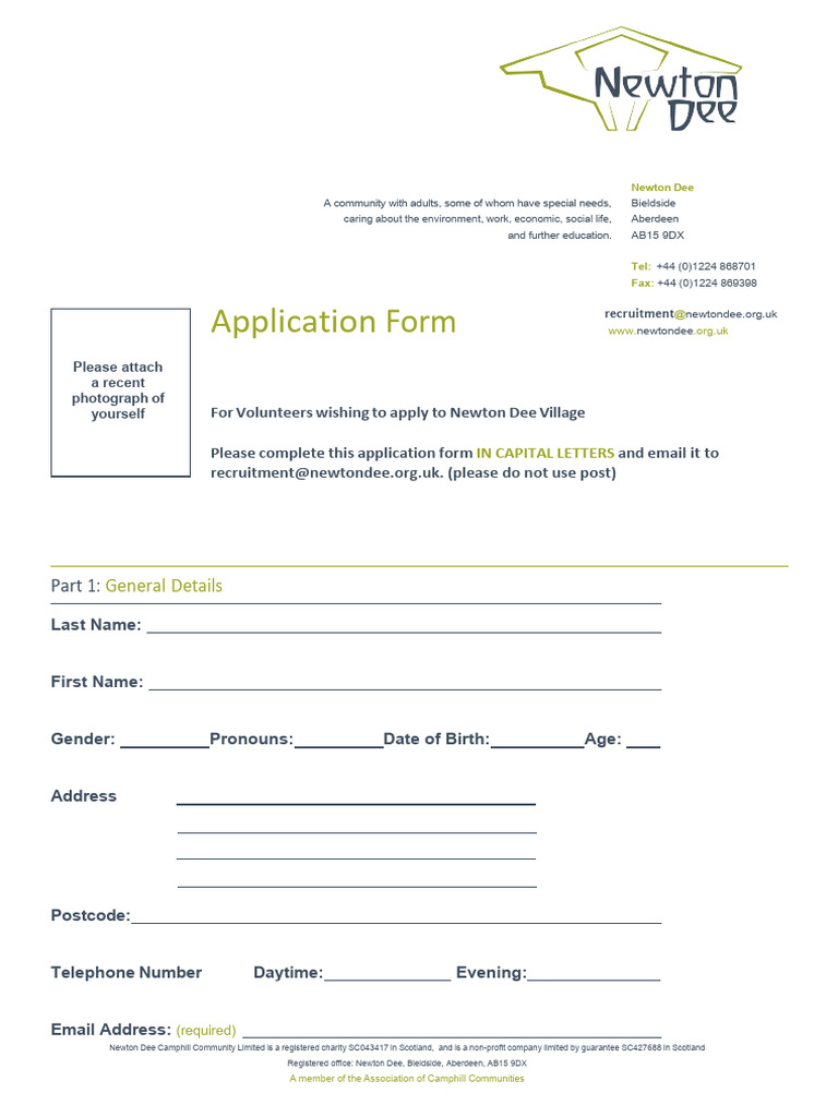Newton Dee Volunteer Application Form 2024 | PDF