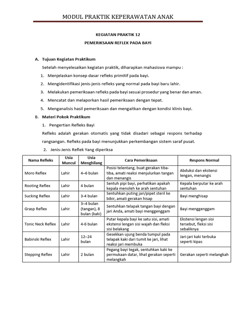 Pemeriksaan Refleks Bayi Baru Lahir | PDF