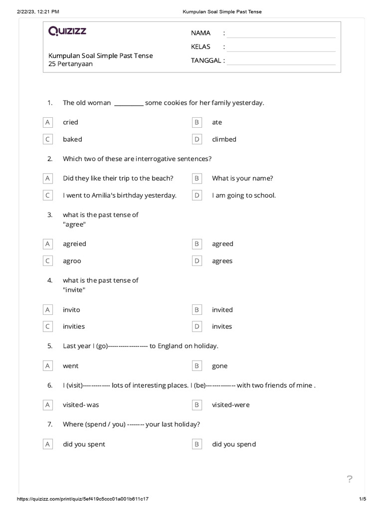 Simple Past Tense Quiz Questions | PDF | Chess Theory | Chess
