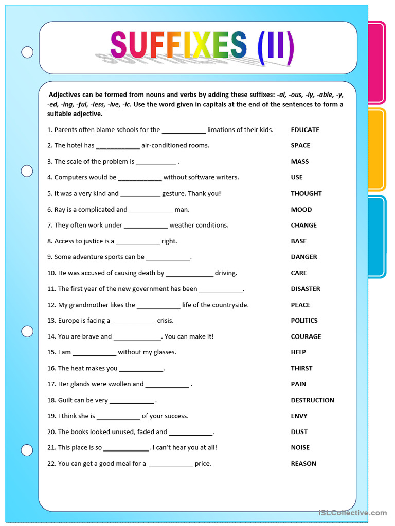 Suffixes (2) - Adjectives Formed From Nouns and Verbs | PDF | Verb ...
