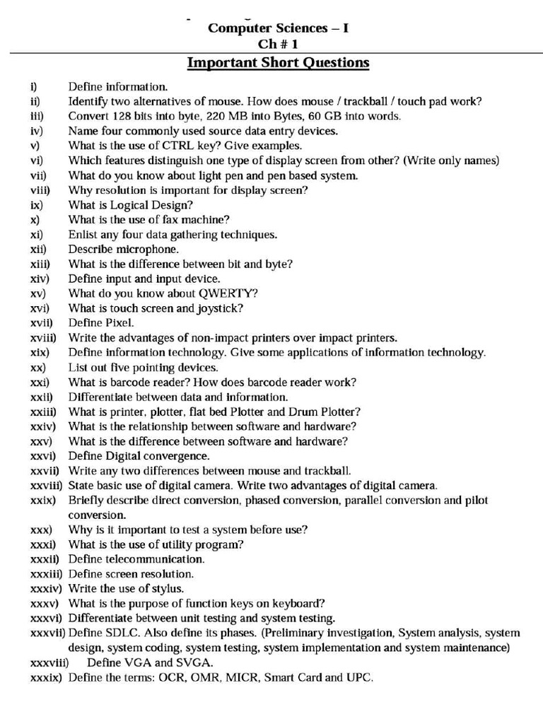 1st Year Most Important Questions | PDF