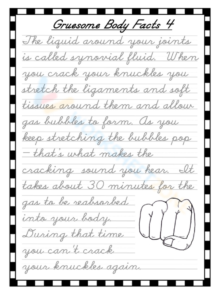 Handwriting Practice-Gruesome Body Facts | PDF