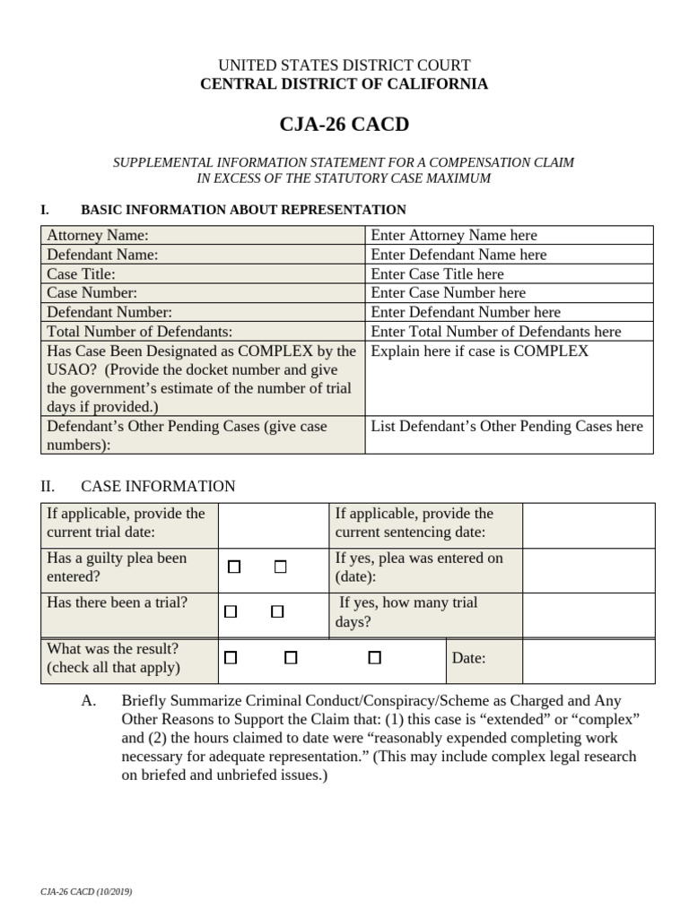 CJA-26 Compensation Claim Statement | PDF | Plea | Justice