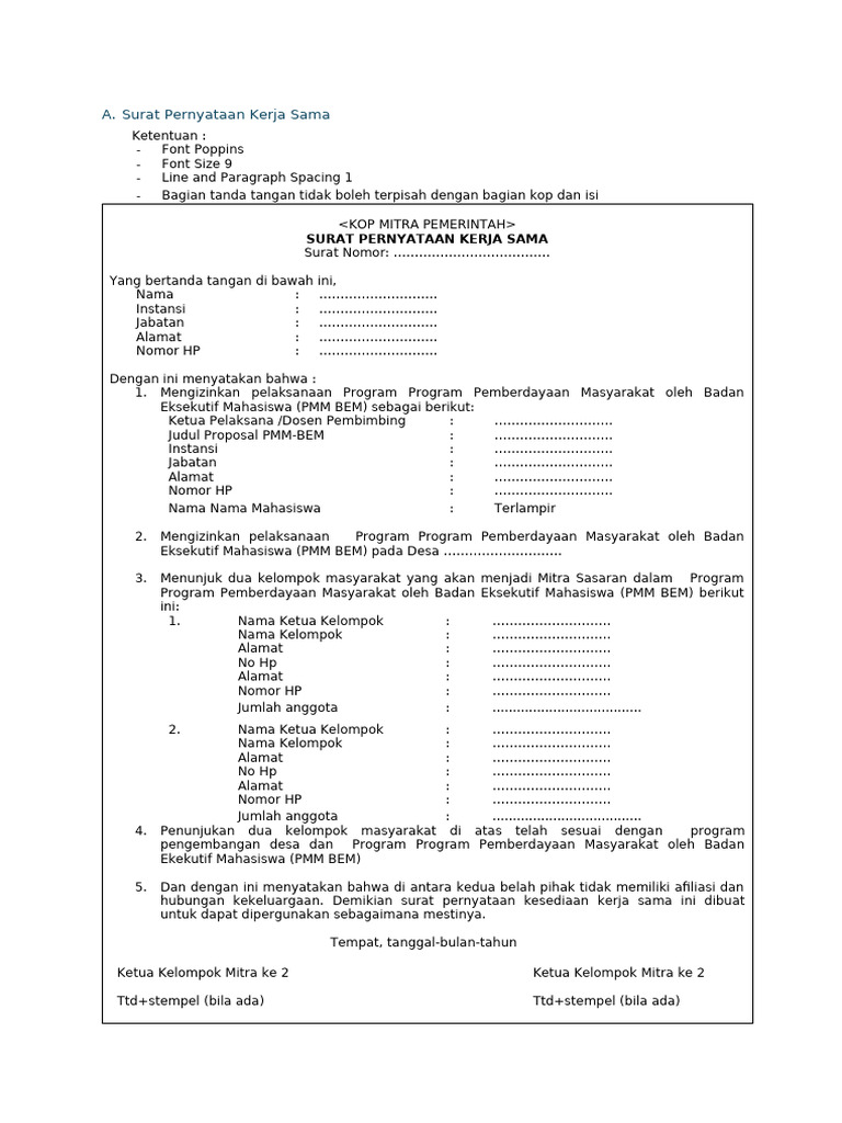 Surat Kerja Sama PMM BEM | PDF